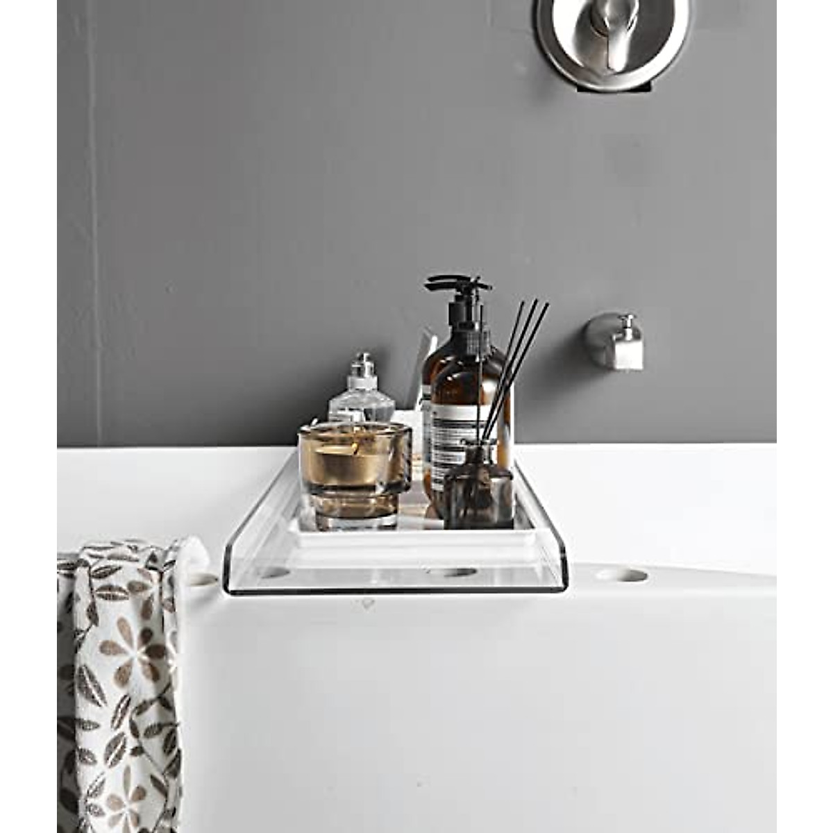 whillar Acrylic Bathtub Tray Caddy, Clear Bath Tub Tray, Bathtub Caddy Shelf Table Across Rack, Luxury Bath Accessory for Bathtub (31.2inch)