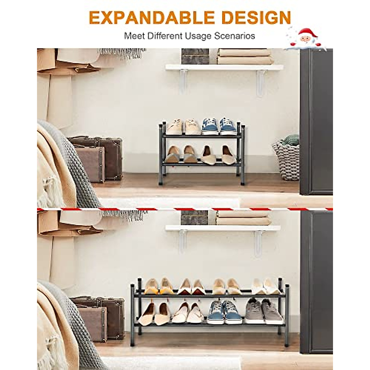MULISOFT 2-Tier Expandable, Stackable and Adjustable Shoe Rack Organizer, Sturdy and Durable Metal Shoe Storage Organizer, Vertical Shoe Rack for Closet/Entryway/Bedroom/Dorm/Doorway