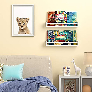 Wallniture Utah 24" Bookshelf for Kids Room Decor, White Floating Shelves for Kitchen, Bathroom Storage Set of 2