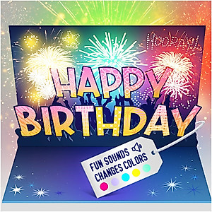 100 Greetings LIGHTS & SOUND 'Fireworks & Cheering' Birthday Pop Up Card - Happy Birthday Card for Wife, Husband, Him, Her, Women & Men – Pop Up Birthday Greeting Cards - 1 Card Only