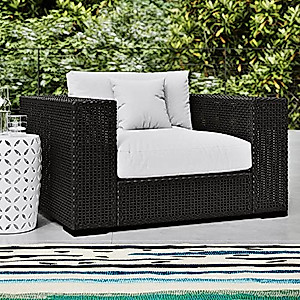 Zuri Furniture Modern Marquesa Outdoor Black Wicker Armchair with Quick Drying Cushions in White