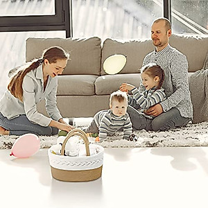 Twira Large Baby Diaper Caddy, Diaper Basket with Divider, Convenient Nursery Storage Box, Rope Diaper Box Organizer for Diapers, Changing Table Diaper Organizer (Brown & White)