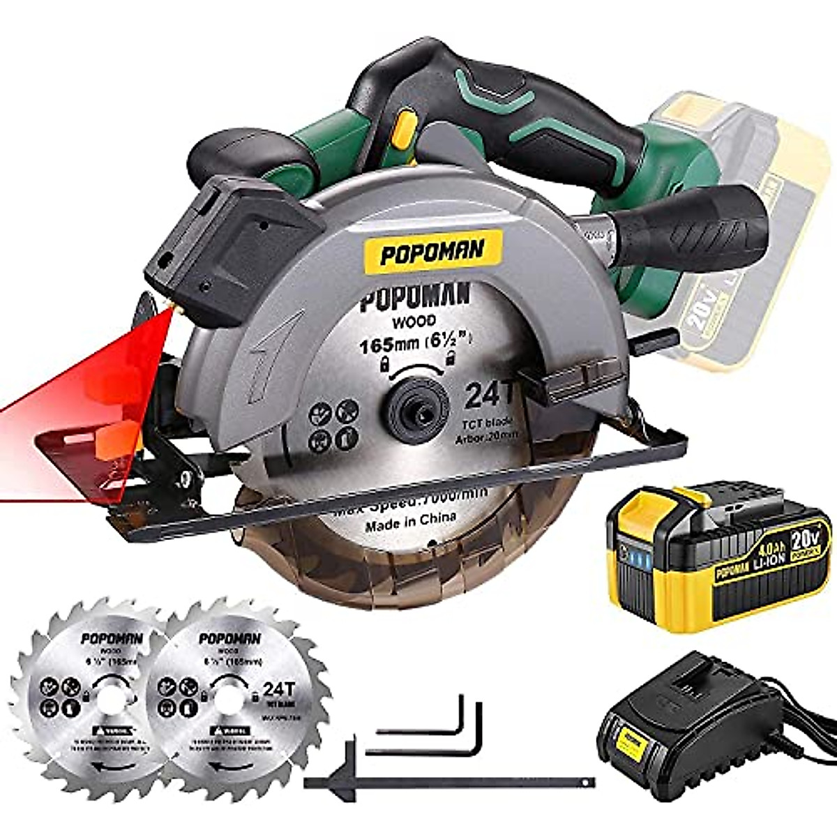 TECCPO Cordless Circular Saw 4-1/2", with 20V 4.0Ah Battery & Fast Charger, 4500RPM, 3 Blades + POPOMAN Cordless Circular Saw 6-1/2", with 20V 4.0Ah Battery & Fast Charger, 4300RPM, 2 Blades