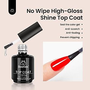 beetles Gel Polish 15ml/0.51fl oz No Wipe Top Coat, High Gloss Shiny Long-Lasting Clear Gel Top Coat, Soak Off Nail Lamp Nail Gel, Home DIY Professional Manicure and Nail Salon