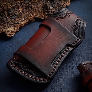 Pocket Knife Sheath,Leather Folding Pouch for 4'' Trapper Knife,Small (Lion head), Brown