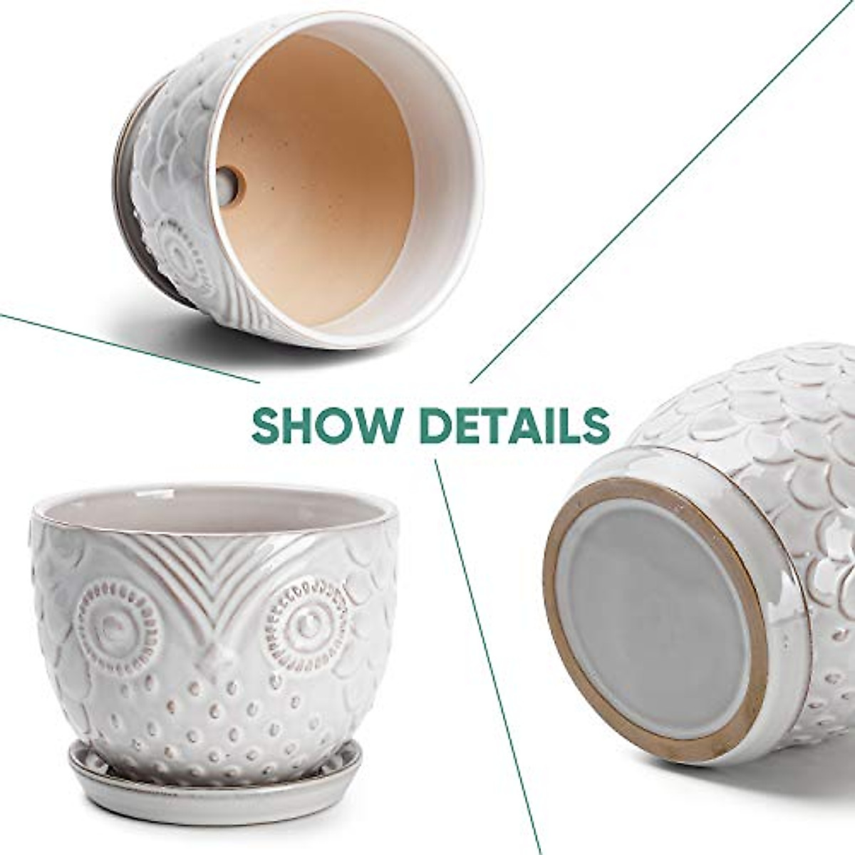 Greenaholics Owl Planters Ceramic Animal Plant Pots- 6.1 Inch White Succulents Aloe Planter Indoor Large Animal Flower Pots with Attached Tray and Drainage Hole for Cactus Snake Plant Decorative Gifts