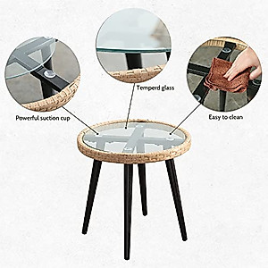 IJIALIFE 3 Pieces Patio Bistro Sets, Patio Conversation Chairs Outdoor Wicker Rattan Furniture Set with Soft Cushions Glass Side Table for Backyard Balcony Deck