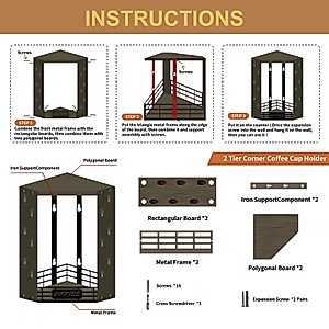 Ouvibor 2 Tier Coffee Bar Organizer for Home Office, Multi-functional Countertop Mug Holder Stand Rack Coffee Bar Storage Accessory with 12 Hooks for Coffee Bar Kitchen