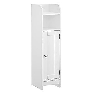 VASAGLE Small Bathroom Storage Corner Floor Cabinet with Door and Shelves, Bathroom Storage Organizer, Narrow Bathroom Toilet Paper Storage Cabinet, Adjustable Shelves, White UBBC310W01
