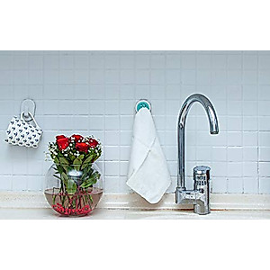 EVIMSAN 3m Self Adhisive Towel Hooks, Set of 2 Kitchen Towel Holder - Affix to All Smooth Surfaces - No Drilling - Suitable Towel Holder for Bathroom, Kitchen and Outdoor (Light Blue)