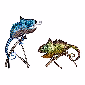Tooarts Metal Chameleon Sculpture Wild Animal Figurine Indoor Outdoor Decoration Yard Statue for Home and Fairy Garden Decor