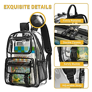 Maod Clear Backpack Stadium Approved Heavy Duty for School Kids Large PVC Transparent Bookbags with Padded Shoulders (Black)