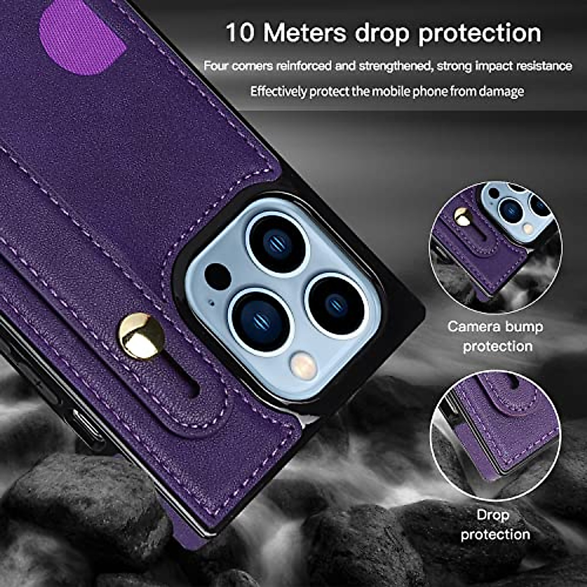 CCSmall Case for Apple iPhone 14 Pro with Card Slot Holder, Removable Adjustable Shoulder Strap Lanyard Crossbody Neck Purse Phone Case for iPhone 14 Pro KB Purple