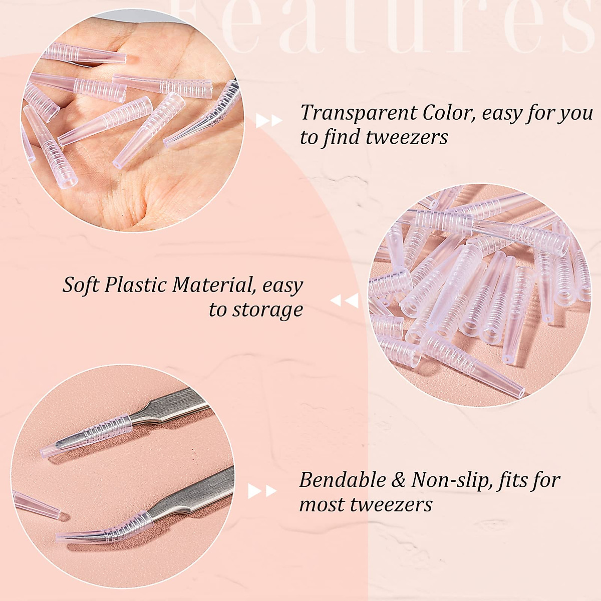 FVVMEED 30 Pieces Tweezer Covers Grafting Eyelashes Tips Covers Transparent Plastic Protective Case to Protect Stainless Steel Straight Elbow Tweezers Cleaning Non-slip Eyelashes Auxiliary Tools
