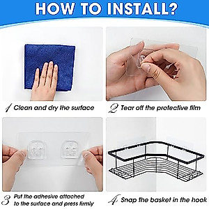 Corner Shower Caddy, 5 Pack Adhesive Organizer Stainless Steel Bathroom Shelves with Holder & 14 Hooks No Drilling Wall Mounted Storage Rack Shelf for Inside Shower, Black