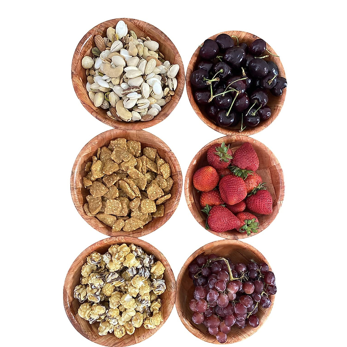 Grace Natural Wooden woven salad bowl, set of 6 Snack bowls 6 inch inch, Party size, Fruit bowl by Grace natural wood bowl, Premium quality, All Natural