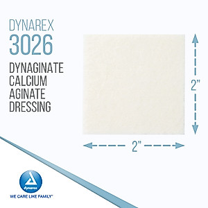 Dynarex DynaGinate Calcium Alginate Wound Dressing - Sterile, Non-Stick Topical Wound Pads - Absorbent Gel Patches for Moderate to High Exuding Cuts - for Medical & Home Use - 2"x 2", Box of 10