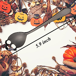 304 Stainless Steel Sugar Skull Tea Spoons Coffee Stirring Slotted Metal Spoon Set -Black 6 Pack