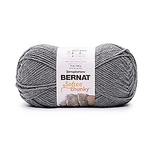 Bernat Softee Chunky BB True Gray Yarn - 1 Pack of 14oz/400g - Acrylic - #6 Super Bulky - 431 Yards - Knitting, Crocheting & Crafts