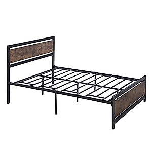 Epinki Metal and Wood Bed Frame with Headboard and Footboard, Full Size Platform Bed, No Box Spring Needed, Easy to Assembly Black