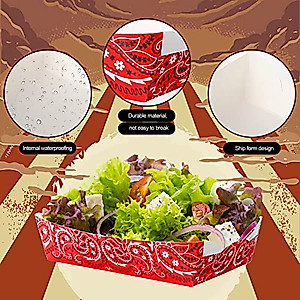 100 Pieces Cowboy Paper Food Trays Cowboy Party Supplies Western Paisley Food Tray Western Snack Candy Holder Trays Disposable Serving Trays for Cowboy Party Decorations Food Holder Trays (Red)