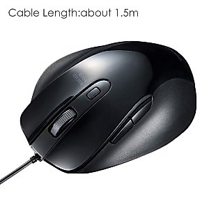 SANWA (Japan Brand) Wired Vertical Ergonomic Mouse, Silent Blue LED Optical Computer Mice, (1000/1600/2400/3200 DPI, 6 Buttons) Compatible with MacBook, Laptop, Windows Android Mac OS