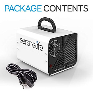SereneLife 10,000mg/h Compact Ozone Generator - Commercial Ozone Generator Portable Industrial Ozone Deodorizer Sterilizer Odor Eliminator Machine, Up to 2000 Sq Ft Coverage - SLOZOGEN100