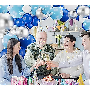 Sky Blue Cloud Balloon Arch Garland Kit-143Pcs Blue Balloon Silver Balloons White Balloon for Baby Shower Summer Party Birthday Father's Day Gender Reveal Decoration