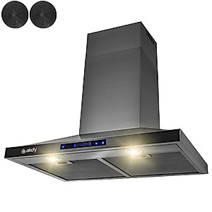 AKDY 30 in. 343 CFM Convertible Wall Mount Black Stainless Steel Kitchen Range Hood with Touch Panel and Carbon Filters