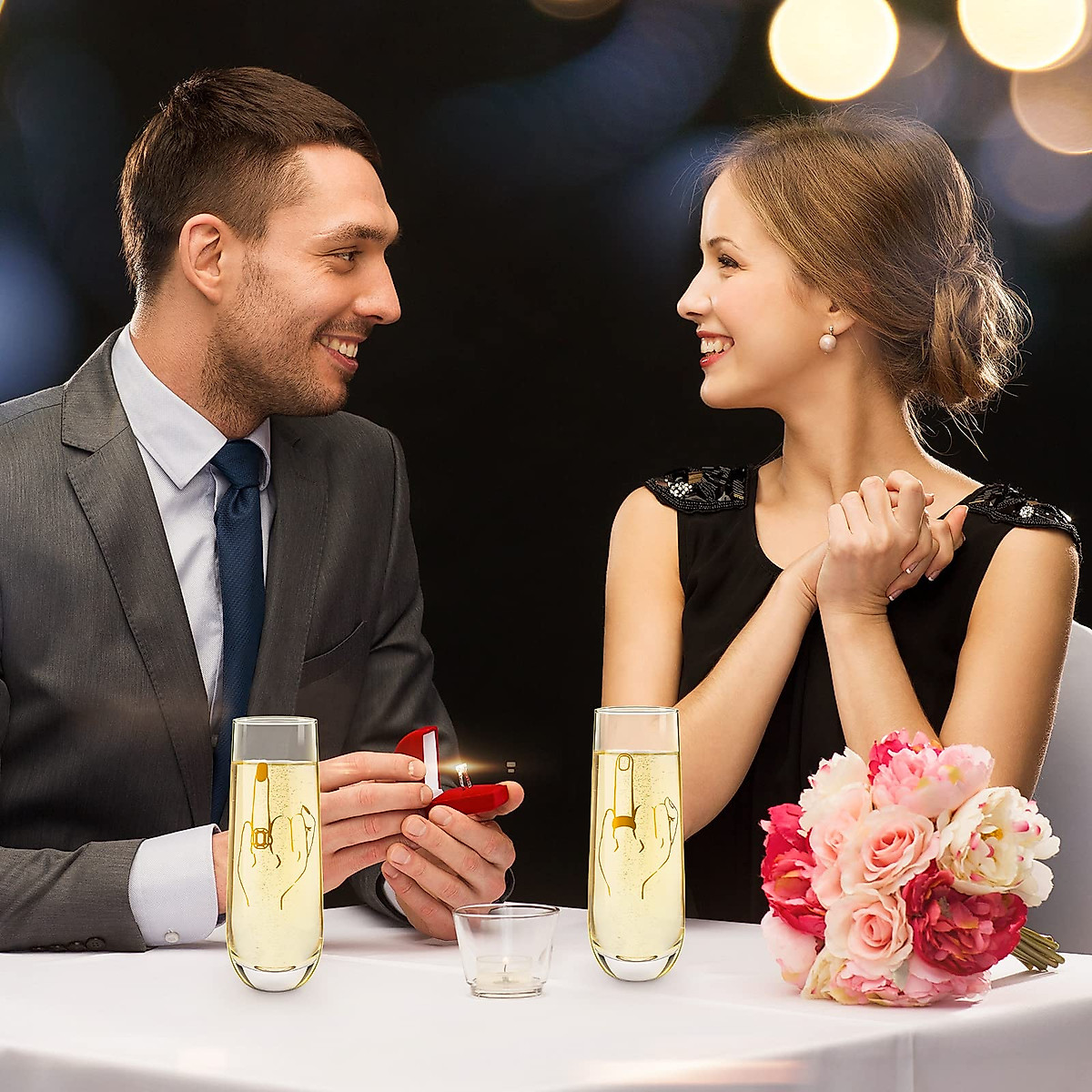 Gandeer 2 Pieces Wedding Gifts for Bride Groom Champagne Glasses Bride Ring Finger Wine Glass Funny Wedding Gifts 9.8 oz Wine Glasses Mr and Mrs Engagement Gifts