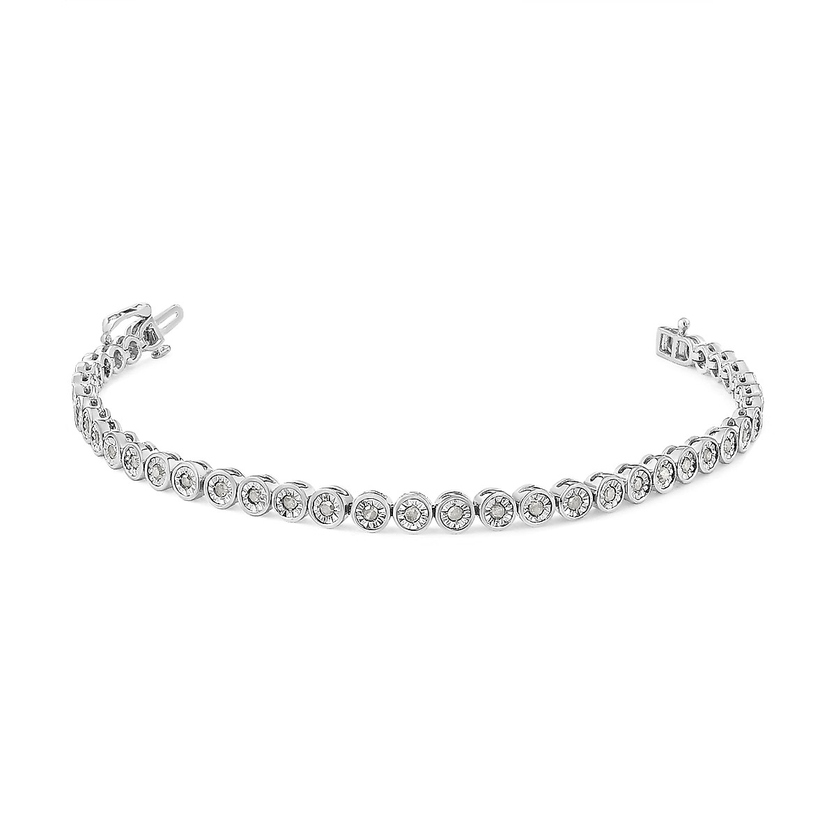Haus of Brilliance .925 Sterling Silver 1.0 Cttw Miracle Plate Set Diamond Bezel Link Design Tennis Bracelet (I-J Color, I3 Clarity)
