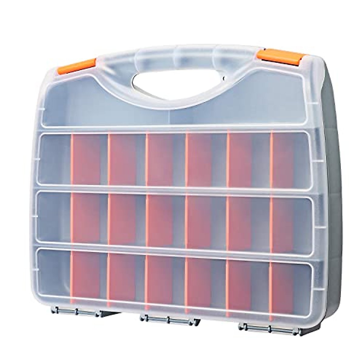 Makitoyo Hardware Storage Box Tools Organizer Container with Handle and Clear Lid, 21 Adjustable Compartments and 2 Fixed Sections,Perfect for Screws,Nuts, Bolts and Small Parts,15"L x 12.9"W x 2.9"H