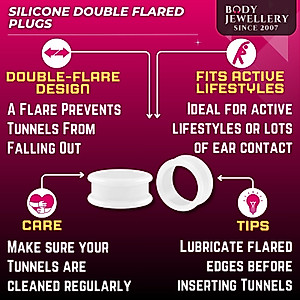 bodyjewellery 15/16G gauge 24mm White Implant grade sili Double Flare Tunnels Ear Plugs SI01 AHAH Ear Stretching Stretchers Piercing 2Pcs