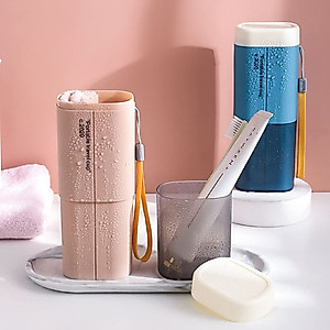 2pcs Travel Toothbrush Cases Plastic 2 in 1 Toothpaste Toothbrush Holder Gargle Cup Toothbrush Storage Box with Handle for Outdoor Camping Trip Pink