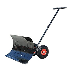 Generic Wheeled Snow Pusher Rolling Removal Tool Efficient Sleigh Multi Angle Adjustable Snow Plow Winter Snow Pusher for Car Driveway, Wheels 74x42cm