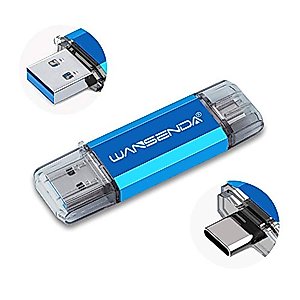 Wansenda 128GB USB C Flash Drive 2 in 1 Thumb Drive, OTG USB 3.0 & Type-C Photo Memory Stick for Android Devices/PC/Mac (128GB, Blue)