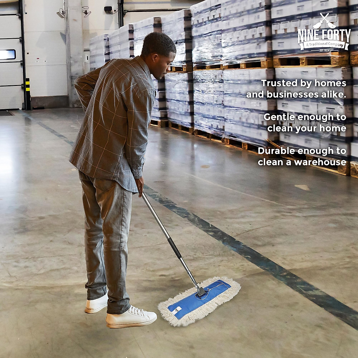 Nine Forty Industrial-Grade 24x5 Cotton Dust Mop Head Refills, Perfect Replacement for Busy Home, Gym, Industrial and Commercial Spaces, Heavy-Duty Mop for Janitorial & Housekeeping Needs - 2 Pack