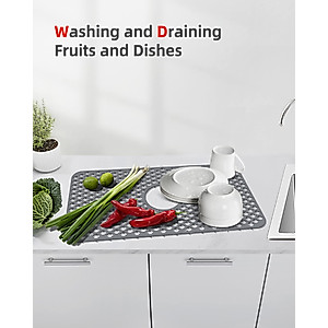 Makaduo Sink Protectors for Kitchen Sink, Silicone Kitchen Sink Accessories, Sink Mats for Stainless Steel Sink, Porcelain Sink, Large Folding Dish Drying Mat, Heat Resistant, Non-Slip, Grey