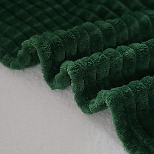 Puncuntex Flannel Fleece Throw Blanket Dark Green 60"×80",Super Soft Plush Cozy Blanket with Square 3D Jacquard Grid Design Luxury for Couch Sofa Chair