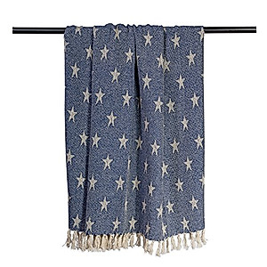 DII 4TH of July Patriotic Throw Blanket with Decorative Tassles, Use for Chair, Couch, Bed, Picnic, Camping, Beach, & Just Staying Cozy at Home (50 x 60), Star Nautical Blue