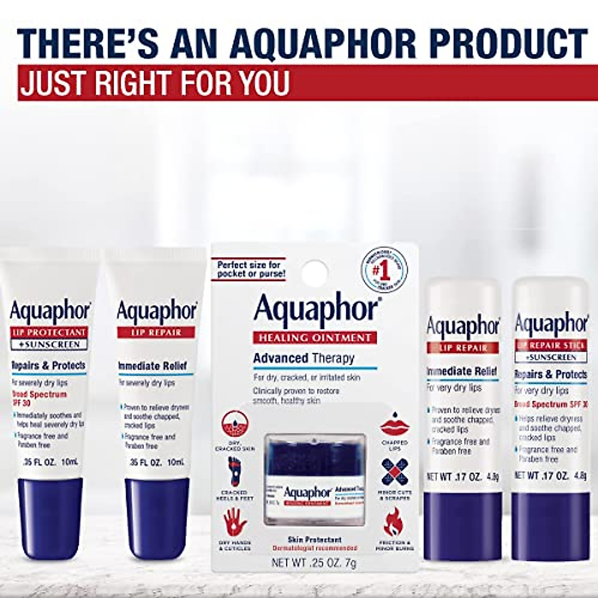 Aquaphor Lip Repair Ointment - Long-lasting Moisture to Soothe Dry Chapped Lips - .35 fl. oz. Tube