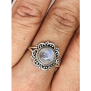 Koral Jewelry Round Moonstone Ethnic Ring 925 Sterling Silver Vintage Tribal Gipsy Boho Look (7)