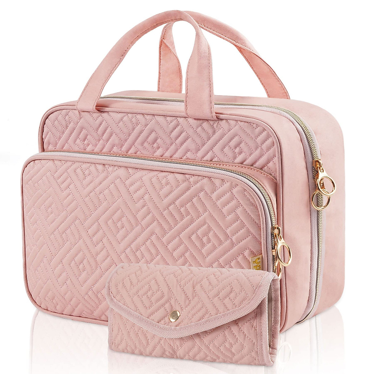 YAMIU Toiletry Bag for Women, Travel Toiletry Bag with 5 Spacious Compartments & 360° Rotatable Stainless-steel Hook, Water-resistant Hanging Toiletry Bag for Toiletries, Cosmetics