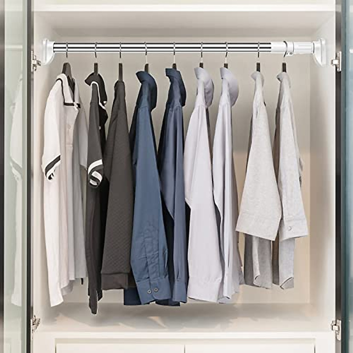 Closet Pole, Closet Rod with Telescopic Adjustment, with Wardrobe Rail Rod Pole Socket and Screws, Clothes Rod for Closet, Suitable for Wardrobes, Cabinets, Bathrooms, Balconies (27.6‘’-47.2‘’)