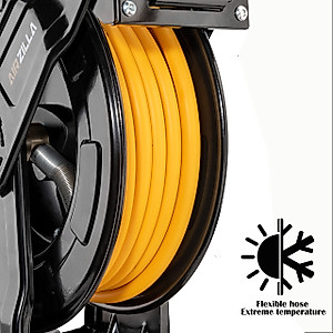 AIRZILLA Premium Steel Retractable Air Hose Reel With Dual Arm, 3/8"x50Ft Hybrid Polymer Hose, Heavy Duty Air Hose Reel included Auto Rewind Reel | Quick Air Coupler | Durable Double side Frame.