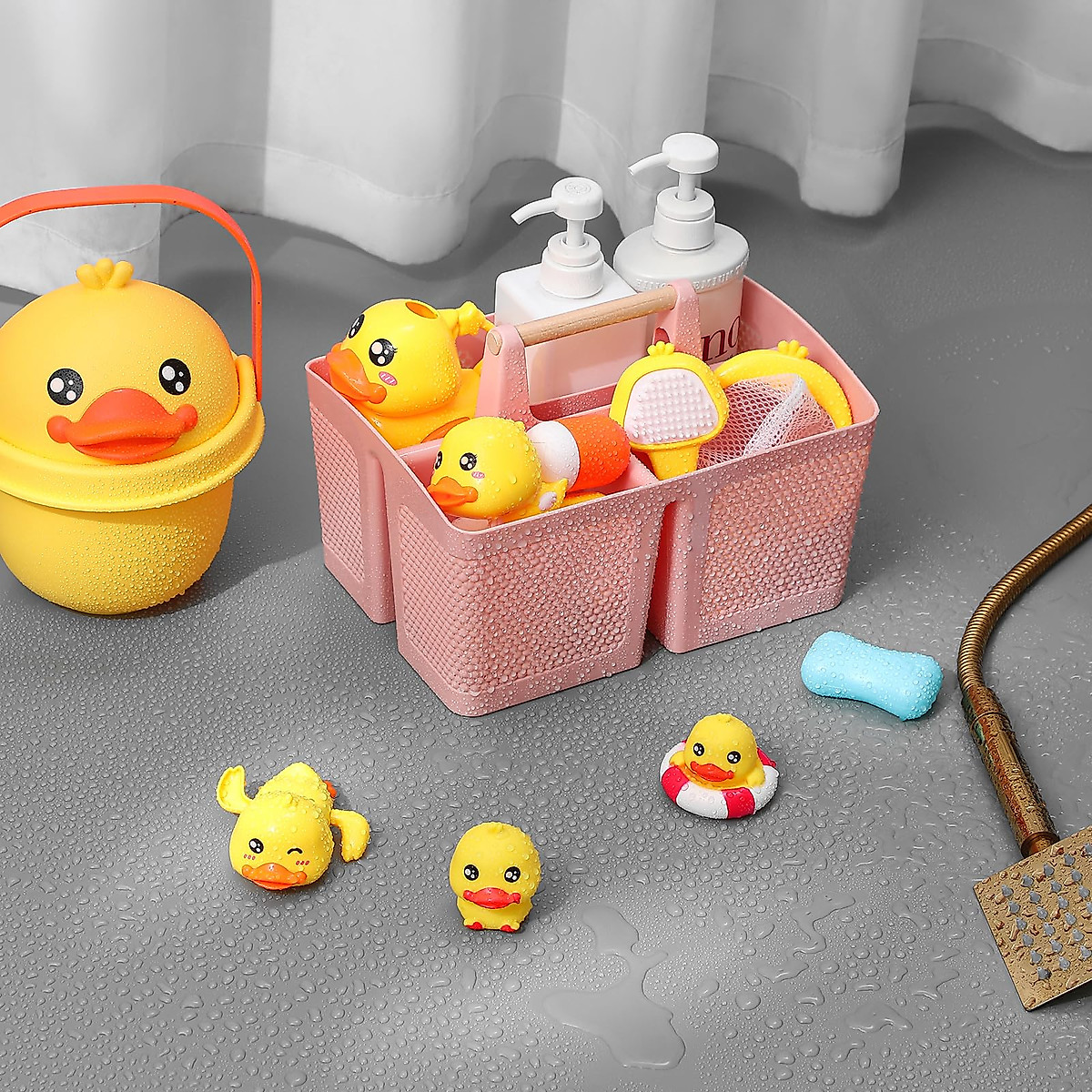 rejomiik Portable Shower Caddy Basket Plastic Cleaning Caddy Organizer Storage Tote with Handle for Bathroom, College, Dorm Room Essentials, Pink