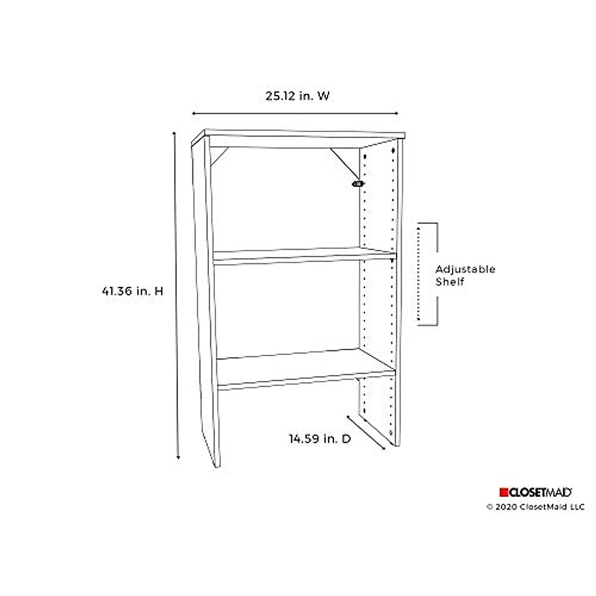 ClosetMaid SuiteSymphony Wood Shelf Unit, 2 Shelves, Adjustable For Storage, Closet, Clothes, Shoes, Décor, TV, Books, Pure White, 25" Tower Base