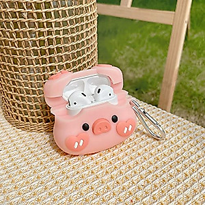 TOU-BEGUIN Cute Shy Bowknot Pig Animals Design Wireless Earphone Case Compatible with Airpods Pro, Soft Silicone Shockproof Skin, Kids Boys Girls Creative Earphone Protector