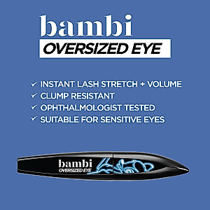 L'Oreal Paris Bambi Eye Mascara, Lasting Volume, Length & Lift, Doe-Eye Definition, No Clumping or Smudging, Washable, Intense Black, 0.28 fl. oz.