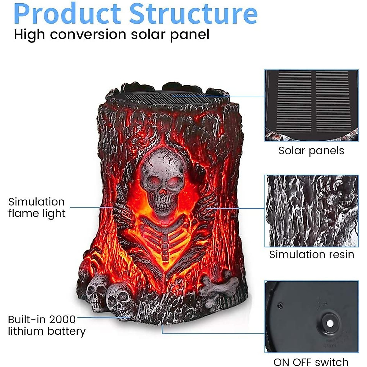 SOLARBABY Halloween Decoration Lights, Solar Lights Outdoor Waterproof Stump On Dancing Flickering Flame Torch Lights for Garden Patio Pathway Deck Yard Christmas Decor, Pack of 2